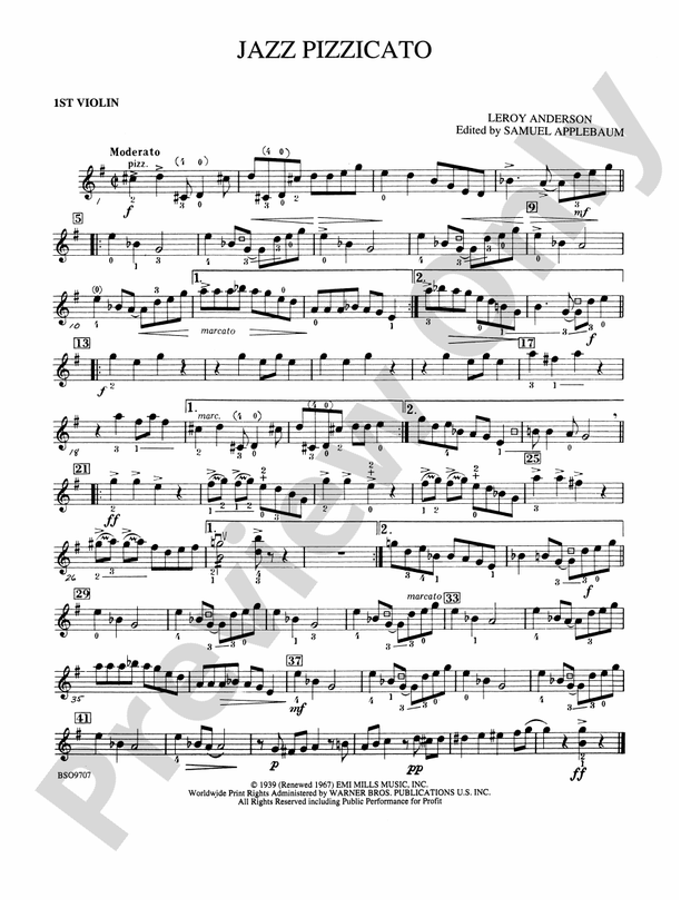 Jazz Pizzicato: 1st Violin: 1st Violin Part - Digital Sheet Music Download
