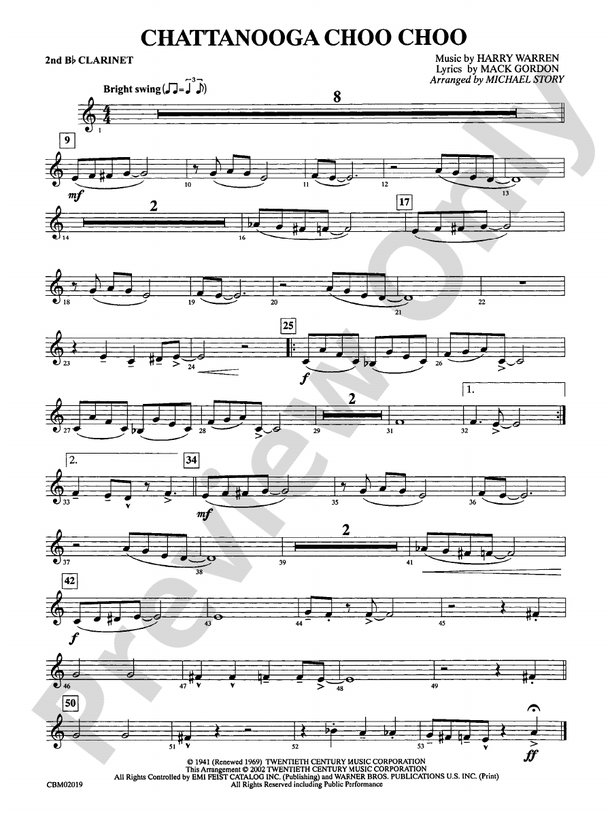 Chattanooga Choo Choo: 2nd B-flat Clarinet: 2nd B-flat Clarinet Part ...