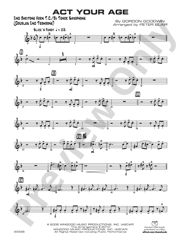 Act Your Age: 2nd Baritone T.C.: 2nd Baritone T.C. Part - Digital Sheet Music Download