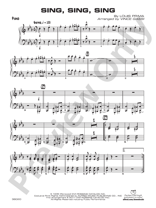 Sing, Sing, Sing: Piano Accompaniment: Piano Accompaniment Part ...