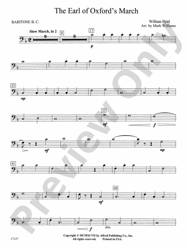 Earl of Oxford's March: Baritone B.C.: Baritone B.C. Part - Digital ...
