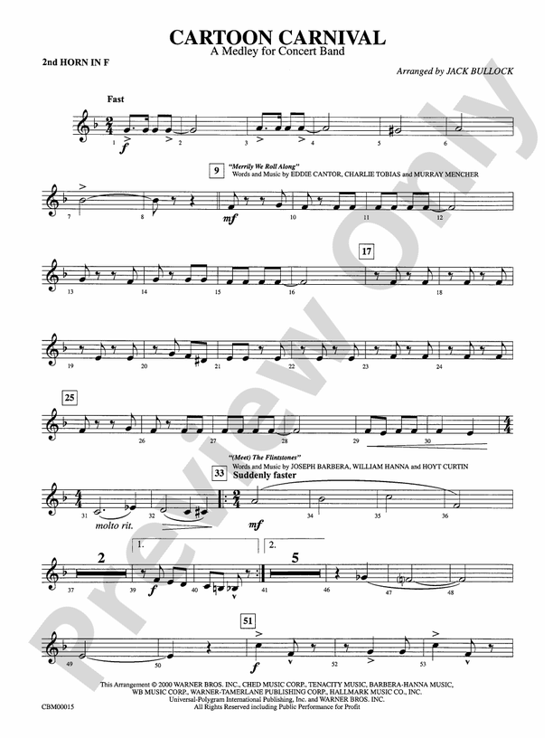 Cartoon Carnival (Medley): 2nd F Horn: 2nd F Horn Part - Digital Sheet ...