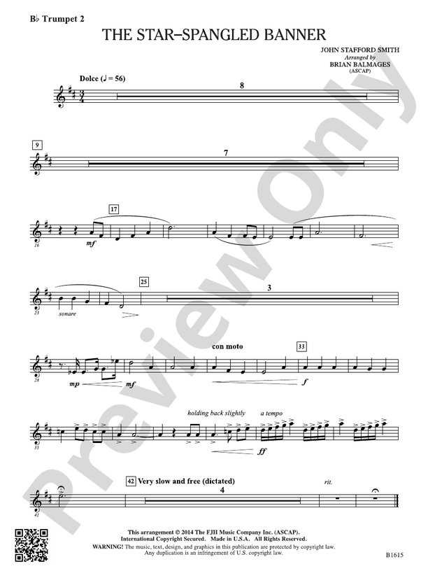 The Star-Spangled Banner: B-flat Trumpet 2: B-flat Trumpet 2 Part: John Stafford Smith - Digital ...