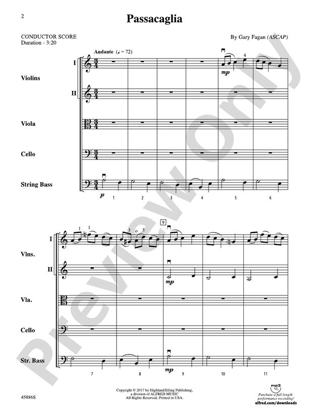 Passacaglia: String Orchestra Conductor Score & Parts: Gary Fagan ...
