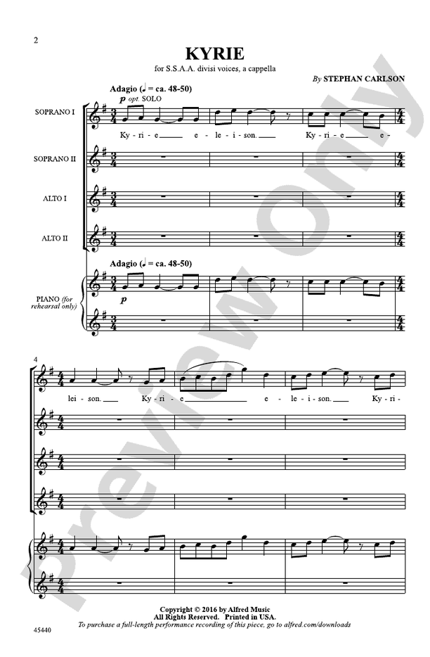 Kyrie: SSAA, a cappella Choral Octavo: Stephan Carlson - Digital Sheet ...