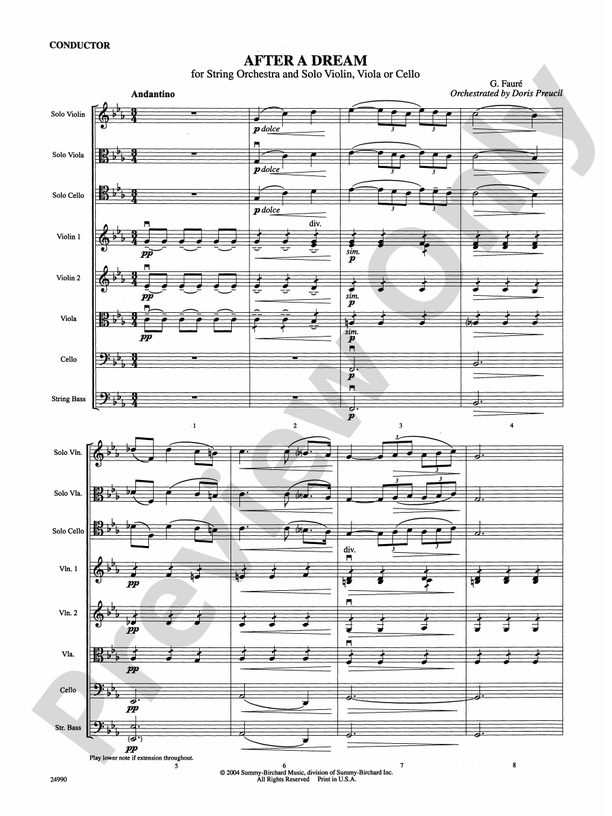 After a Dream: Score: String Orchestra Score - Digital Sheet Music Download