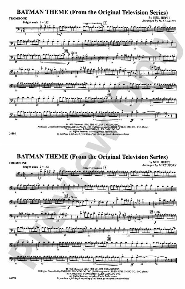 Batman Theme (from the TV Series): 1st Trombone: 1st Trombone Part ...