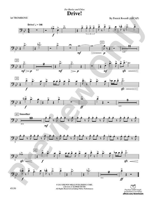 Drive!: 1st Trombone: 1st Trombone Part - Digital Sheet Music Download