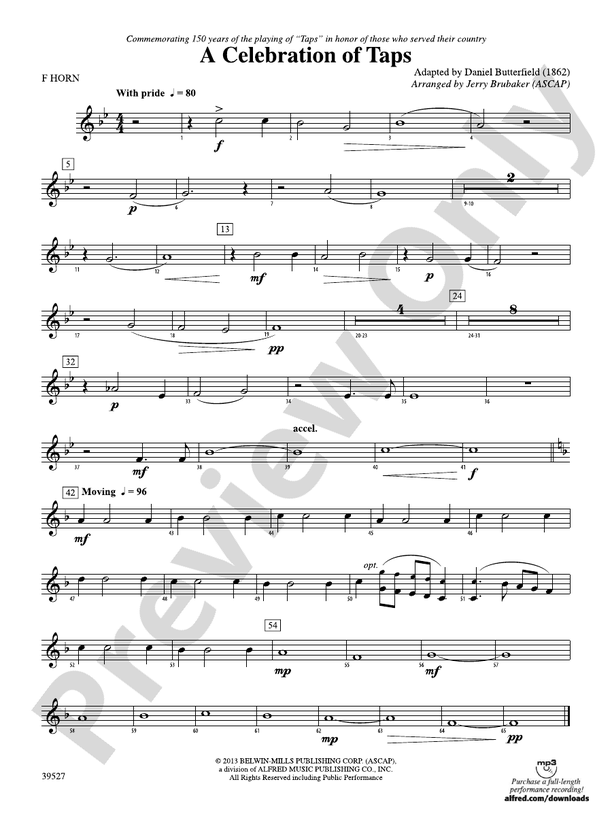 A Celebration of Taps: 1st F Horn: 1st F Horn Part - Digital Sheet ...