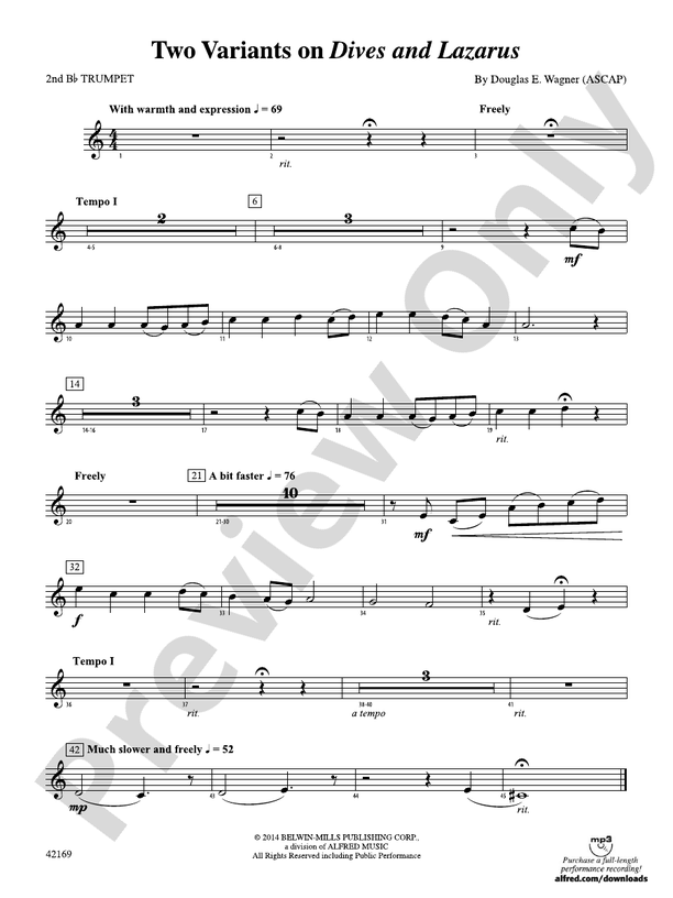 Two Variants on "Dives and Lazarus": 2nd B-flat Trumpet: 2nd B-flat Trumpet Part - Digital Sheet ...