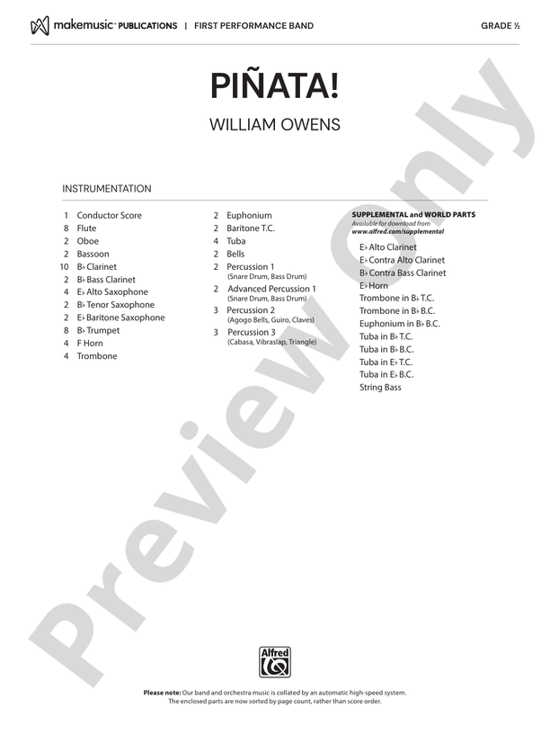 Piñata!: Concert Band Conductor Score & Parts: William Owens - Digital ...