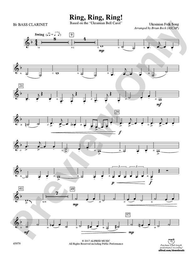 Ring, Ring, Ring!: B-flat Bass Clarinet: B-flat Bass Clarinet Part ...