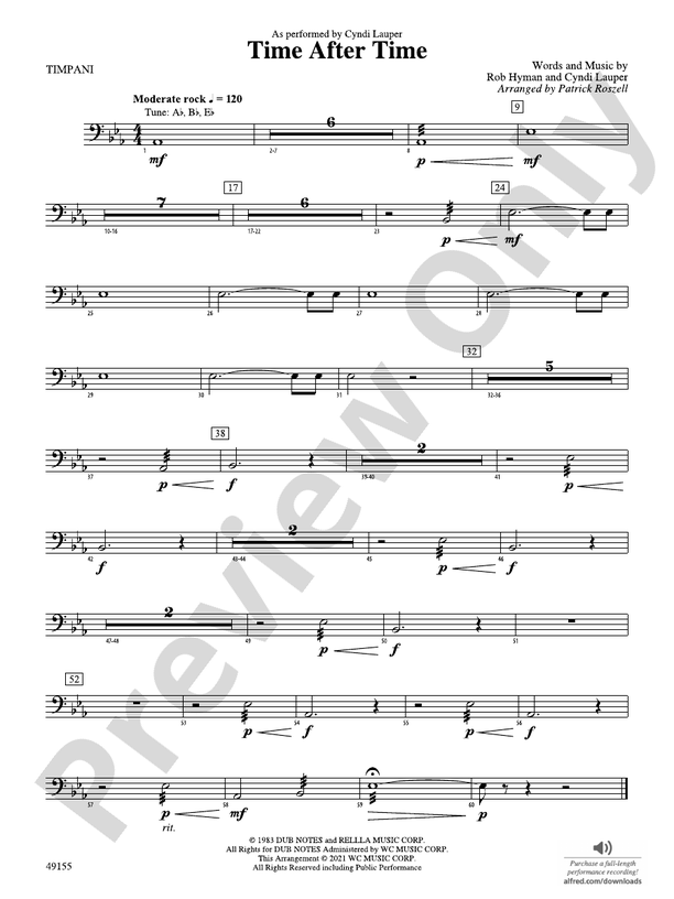 Time After Time: Timpani: Timpani Part - Digital Sheet Music Download