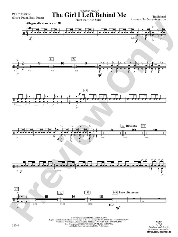 The Girl I Left Behind Me (from the Irish Suite): 1st Percussion: 1st ...