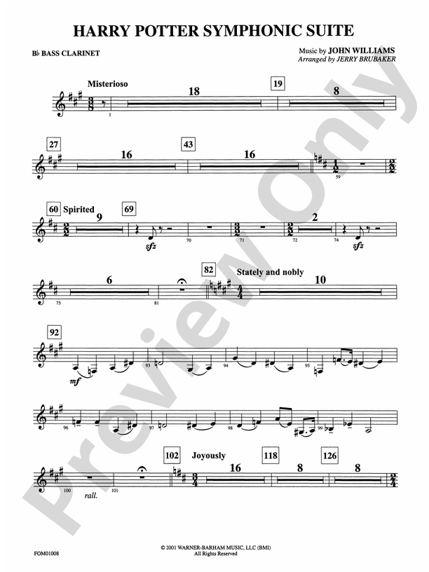 Harry Potter Symphonic Suite: B-flat Bass Clarinet: B-flat Bass Clarinet Part - Digital Sheet ...
