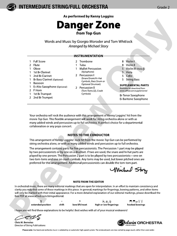 Danger Zone from Top Gun: Score: Full Orchestra Score - Digital Sheet ...