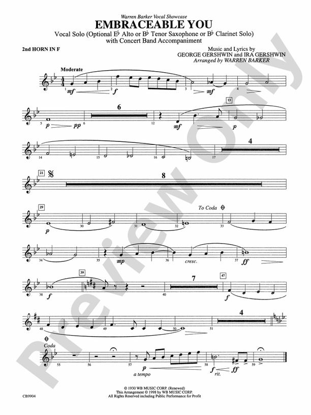 Embraceable You: 2nd F Horn: 2nd F Horn Part - Digital Sheet Music Download