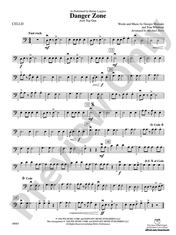 Danger Zone from Top Gun: Cello: Cello Part - Digital Sheet Music Download
