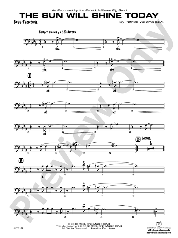 The Sun Will Shine Today: Bass Trombone: Bass Trombone Part - Digital ...