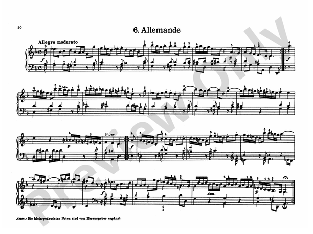 Bach: Notebook for Wilhelm Friedemann Bach: 6. Allemande Part - Digital ...