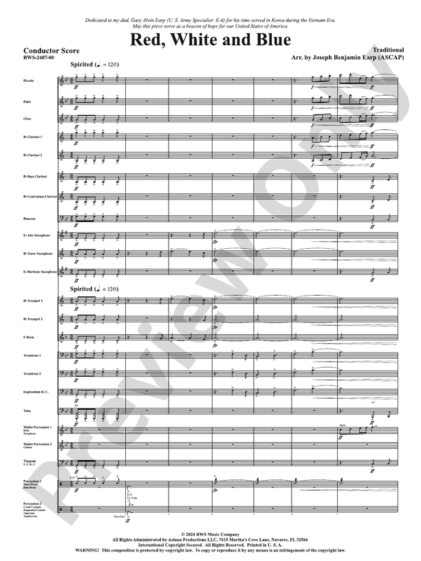 Red, White and Blue: Score: Concert Band Score - Digital Sheet Music ...