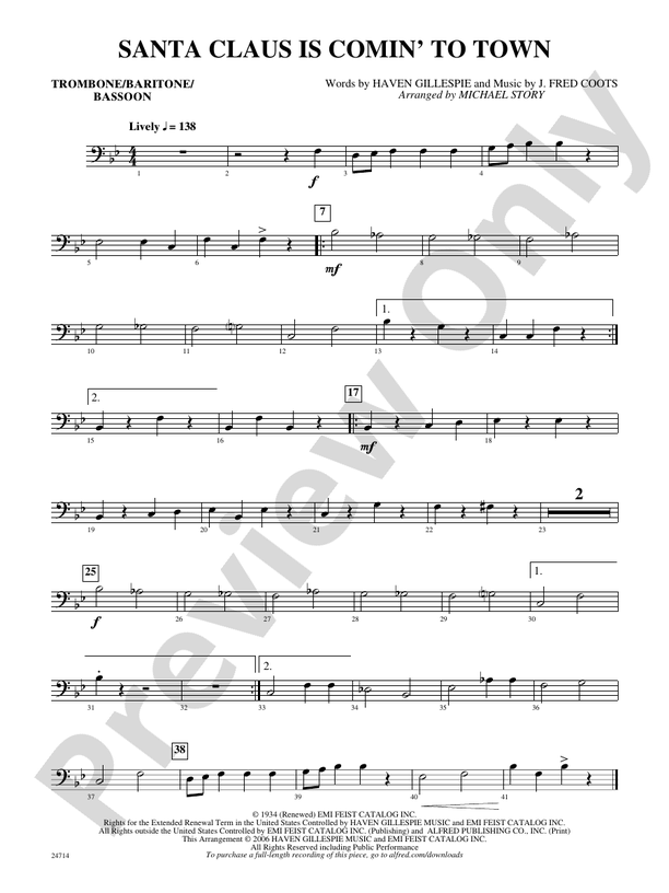 Santa Claus Is Comin' to Town: 1st Trombone: 1st Trombone Part ...