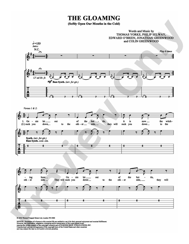 The Gloaming: Guitar TAB: Radiohead - Digital Sheet Music Download
