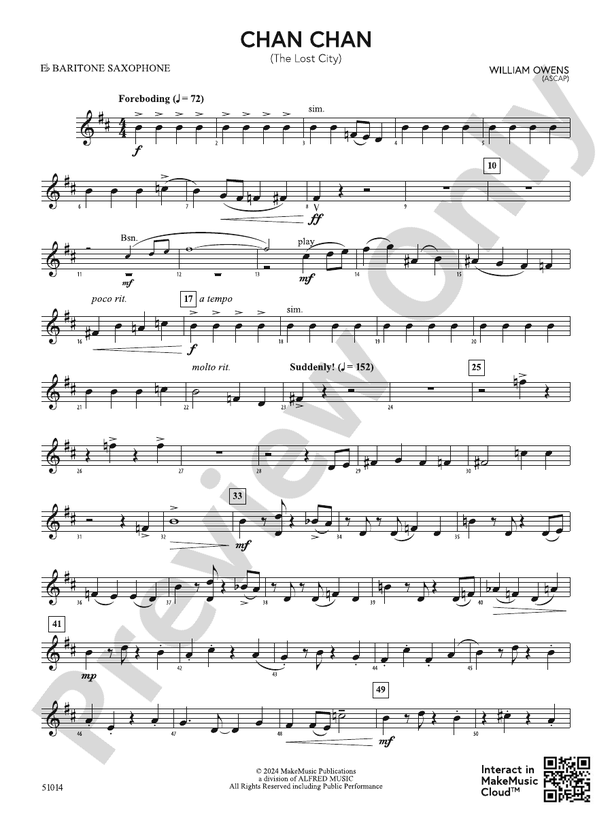 Chan Chan: E-flat Baritone Saxophone: E-flat Baritone Saxophone Part ...