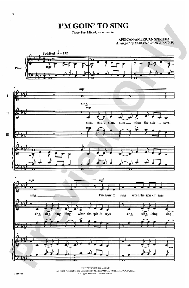 I'm Going to Sing: 3-Part Mixed Choral Octavo - Digital Sheet Music ...