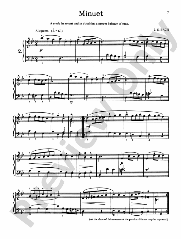 Bach: First Lessons in Bach (Ed. Carroll): 2. Minuet in G Minor Part ...
