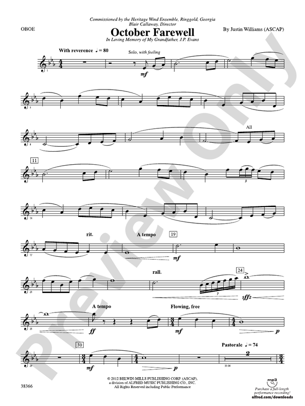 October Farewell: Oboe: Oboe Part - Digital Sheet Music Download