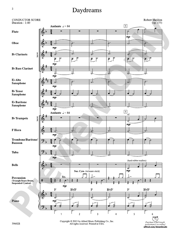 Daydreams: Score: Concert Band Score - Digital Sheet Music Download