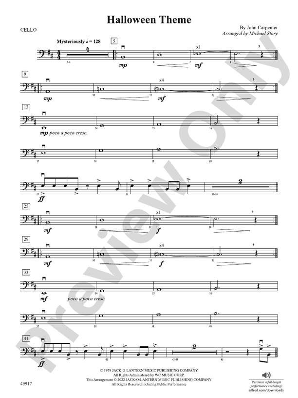 Halloween Theme: Cello: Cello Part - Digital Sheet Music Download