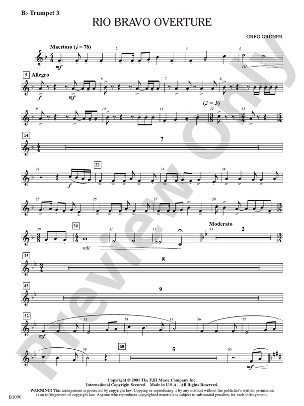 Rio Bravo Overture: B-flat Trumpet 3: B-flat Trumpet 3 Part: Greg ...