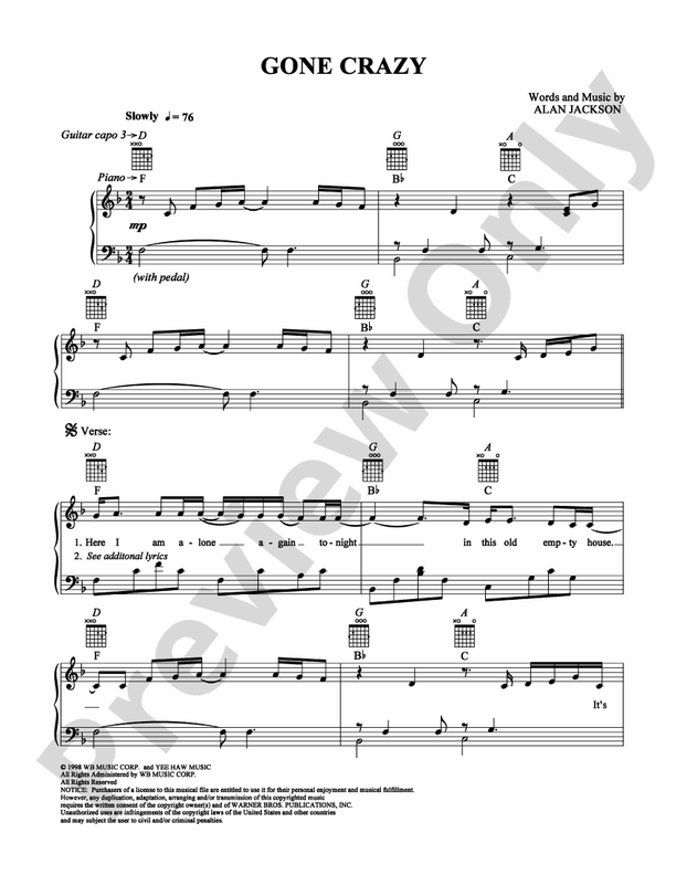 Gone Crazy: Piano/Vocal/Chords: Alan Jackson - Digital Sheet Music Download