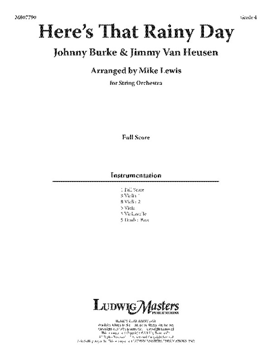 Here's That Rainy Day: String Orchestra Conductor Score: Jimmy Van ...