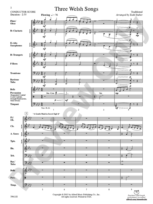Three Welsh Songs: Score: Concert Band Score - Digital Sheet Music Download