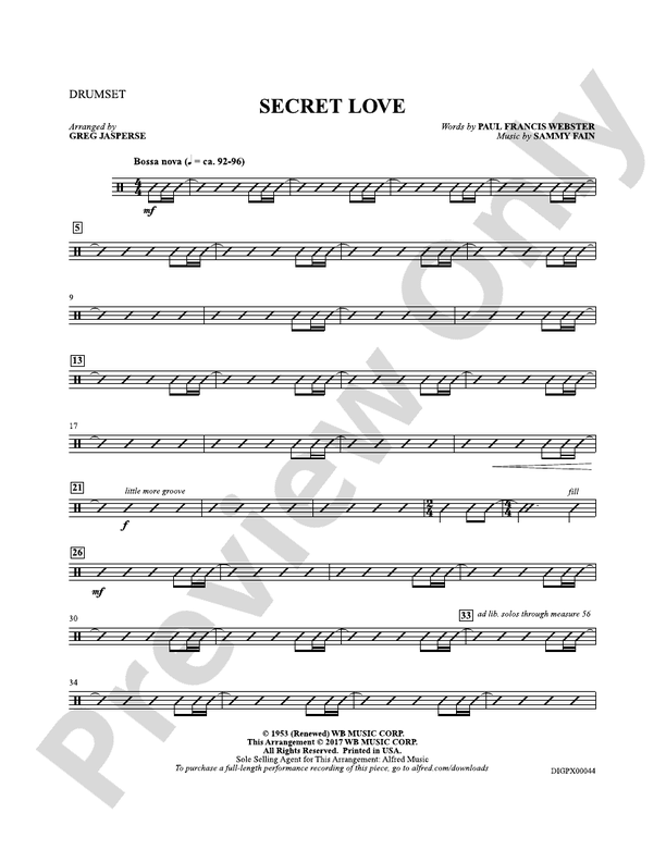 Secret Love: Drums: Drums Part - Digital Sheet Music Download