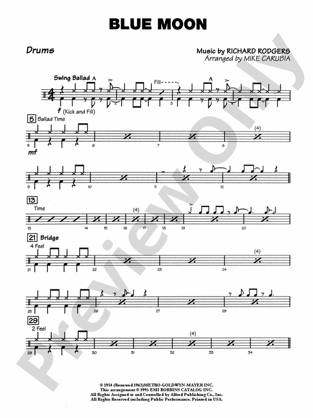 Blue Moon: Drums: Drums Part - Digital Sheet Music Download
