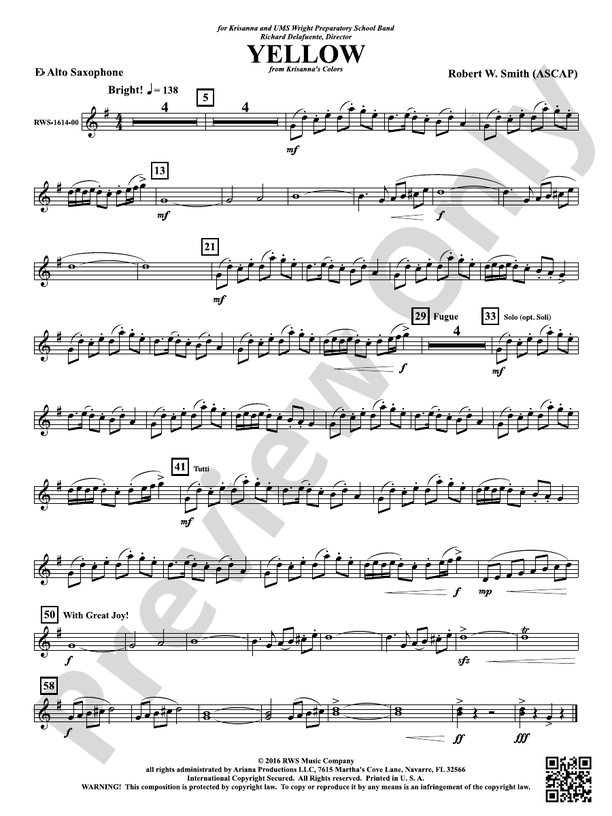 Yellow: 1st E-flat Alto Saxophone: 1st E-flat Alto Saxophone Part ...