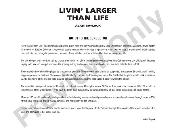 Livin' Larger Than Life: Jazz Ensemble Conductor Score & Parts: Alan ...