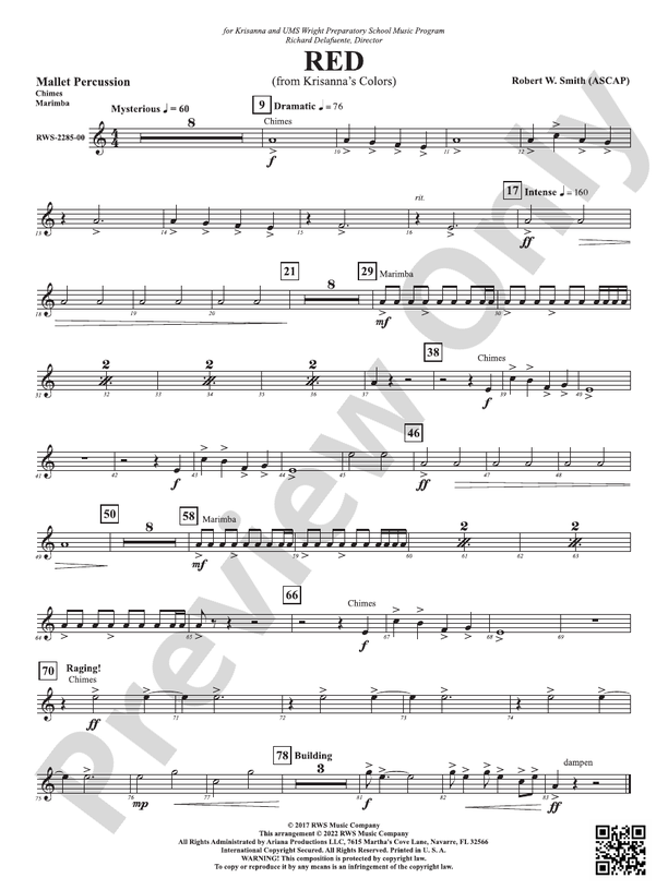 Red - From Krisanna's Colors: 1st Mallet Percussion: 1st Mallet Percussion Part: Robert W. Smith ...