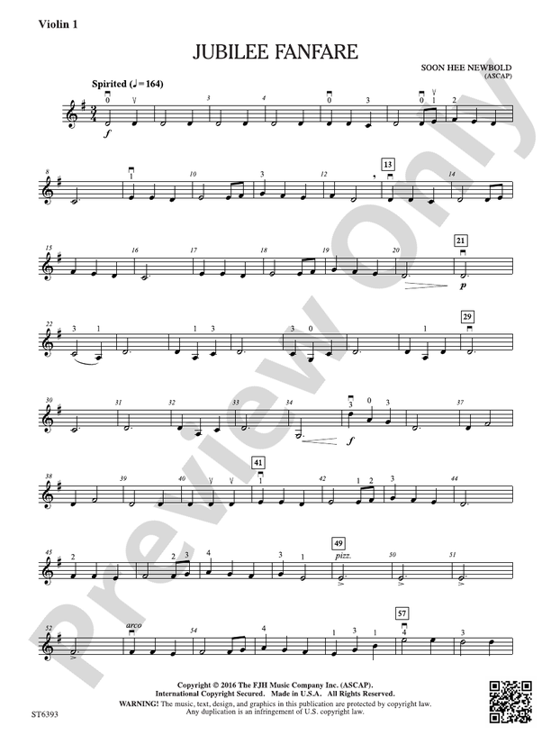 Jubilee Fanfare: Violin 1: Violin 1 Part: Soon Hee Newbold - Digital ...