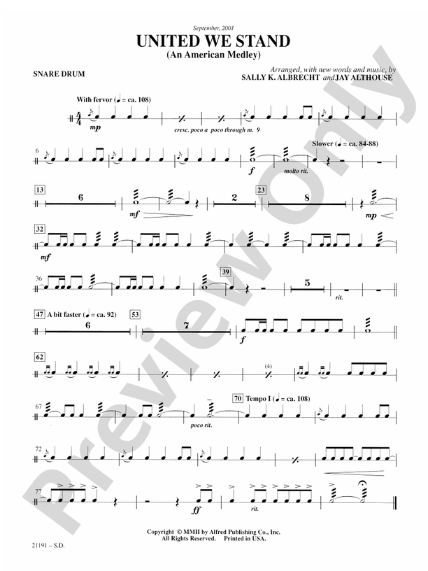 United We Stand (An American Medley): Snare Drum: Snare Drum Part ...