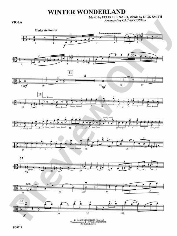 Winter Wonderland: Viola: Viola Part - Digital Sheet Music Download