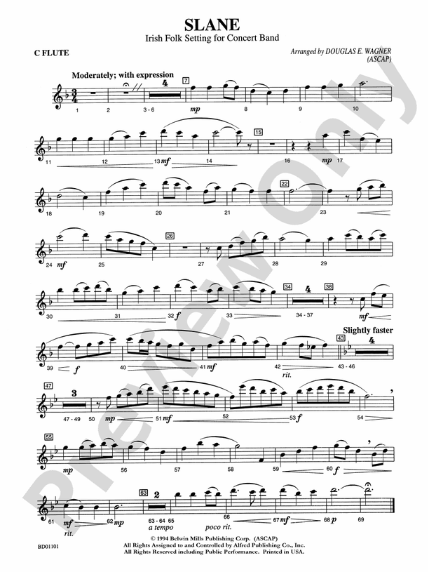 Slane: Flute: Flute Part - Digital Sheet Music Download