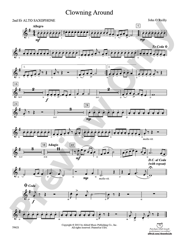 Clowning Around: 2nd E-flat Alto Saxophone: 2nd E-flat Alto Saxophone Part - Digital Sheet Music ...