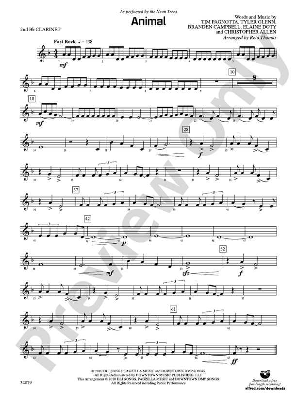 Animal: 2nd B-flat Clarinet: 2nd B-flat Clarinet Part - Digital Sheet ...