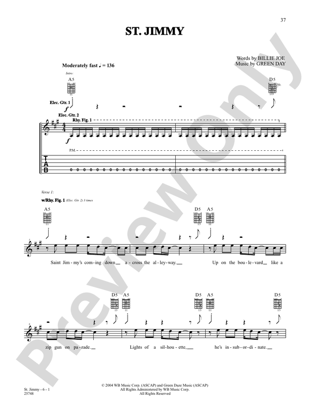 St. Jimmy (Live Version): Guitar: Green Day - Digital Sheet Music Download