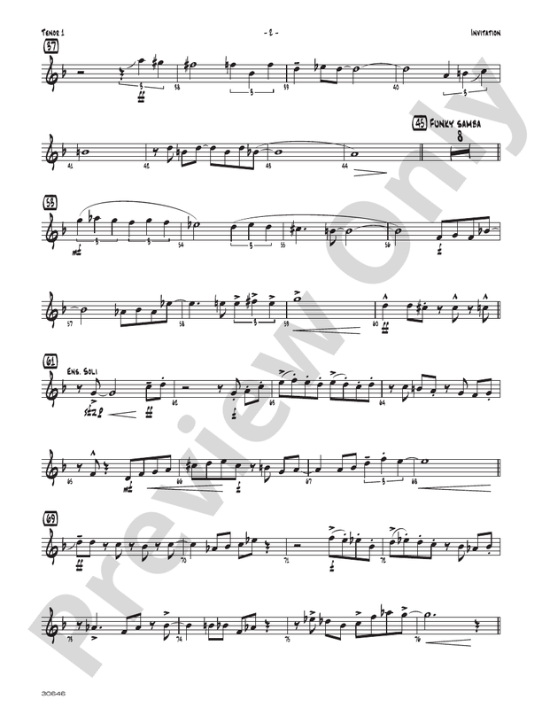 Invitation: B-flat Tenor Saxophone: B-flat Tenor Saxophone Part - Digital Sheet Music Download